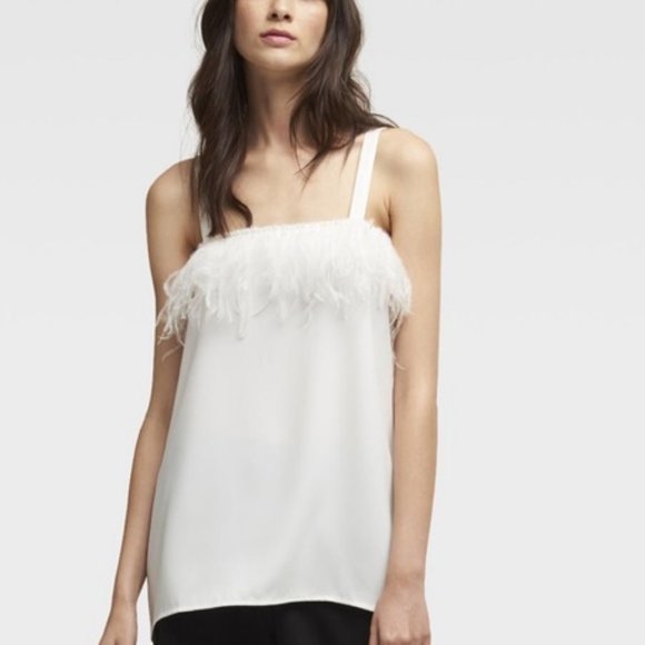 Dkny | Tops | Dkny Ivory Feather Trim Camisole Top | Poshmark